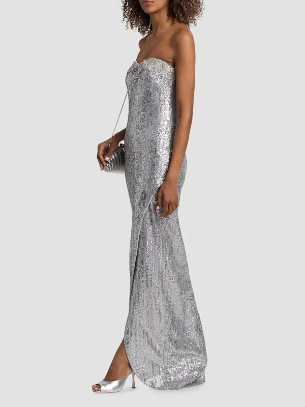 Pamella Roland Embellished Strapless Column Gown