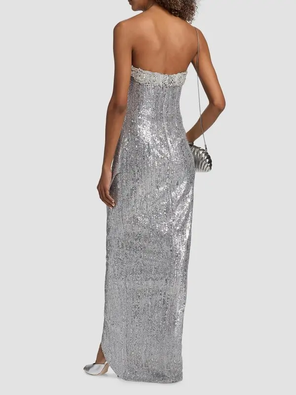 Pamella Roland Embellished Strapless Column Gown