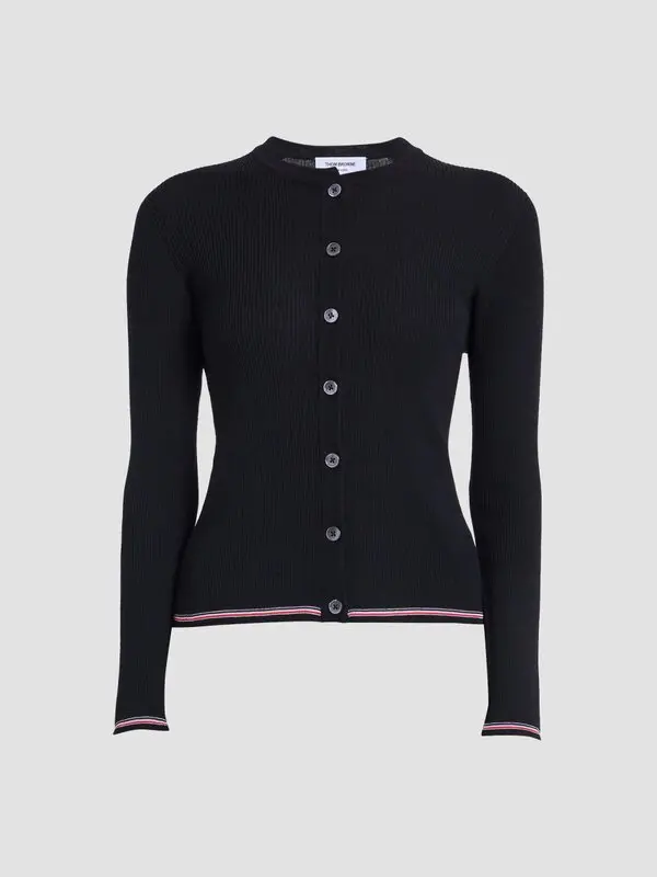 Thom Browne Rwb Rib-stitch Wool Cardigan - Black