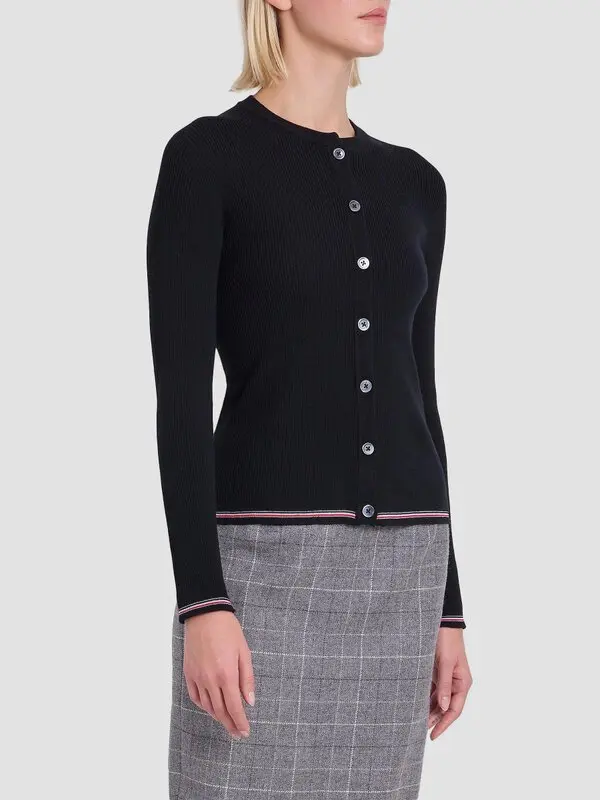 Thom Browne Rwb Rib-stitch Wool Cardigan