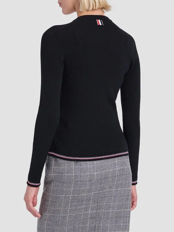 Thom Browne Rwb Rib-stitch Wool Cardigan