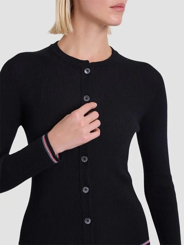 Thom Browne Rwb Rib-stitch Wool Cardigan