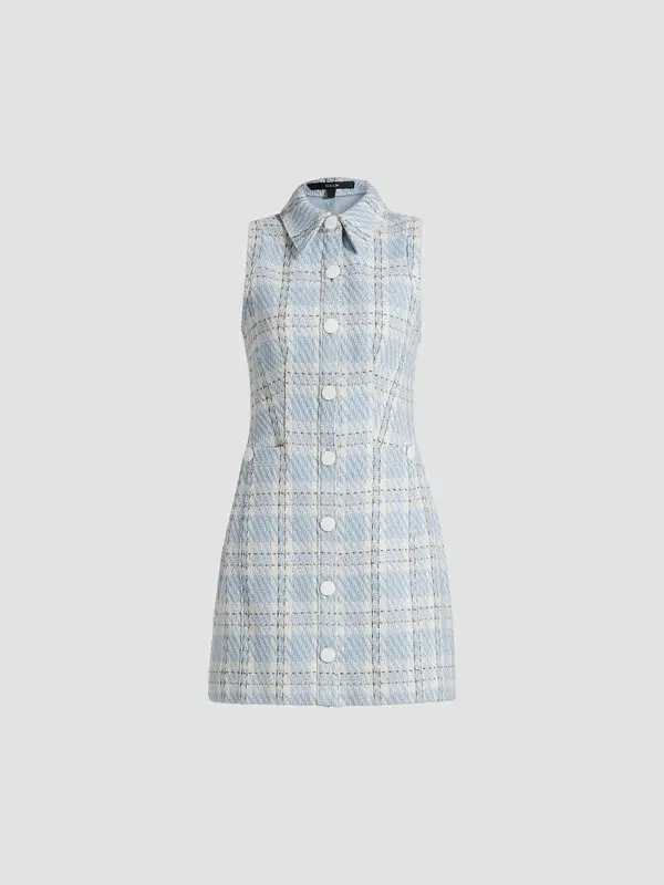 TOCCIN Sophia Plaid Tweed Button-front Minidress