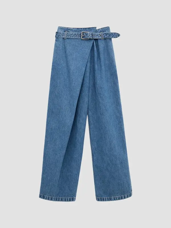Loewe Draped Washed-cotton Belted Jeans - Blue