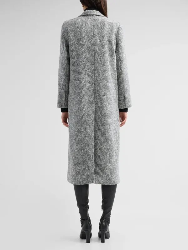 Sofia Cashmere Herringbone Double-breasted Long Coat