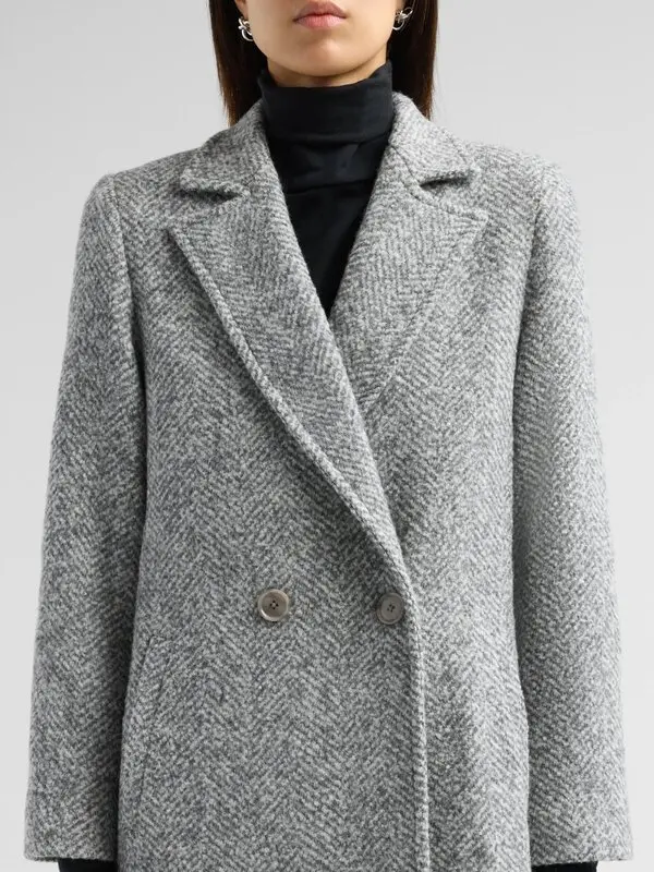 Sofia Cashmere Herringbone Double-breasted Long Coat