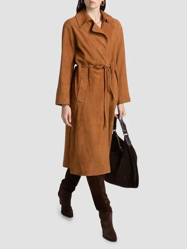 Ba&sh Matte Suede Trench Coat