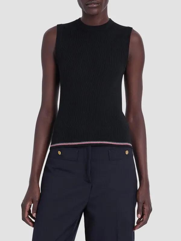 Thom Browne Rwb Stripe Wool Rib-stitch Shell Top