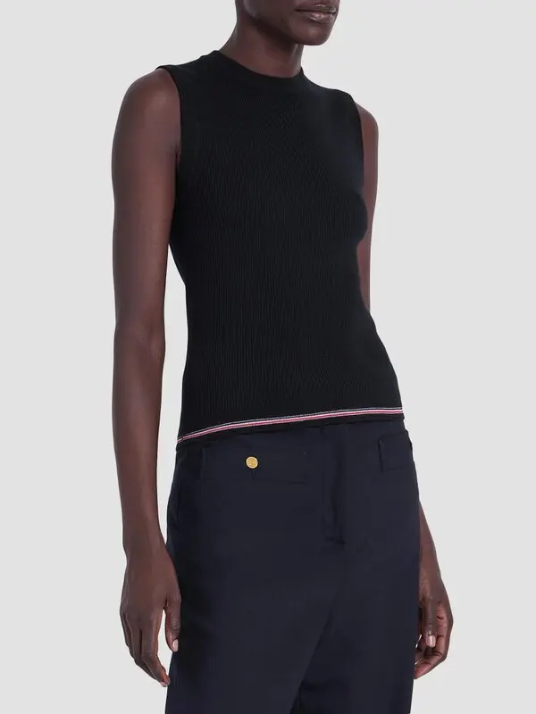Thom Browne Rwb Stripe Wool Rib-stitch Shell Top