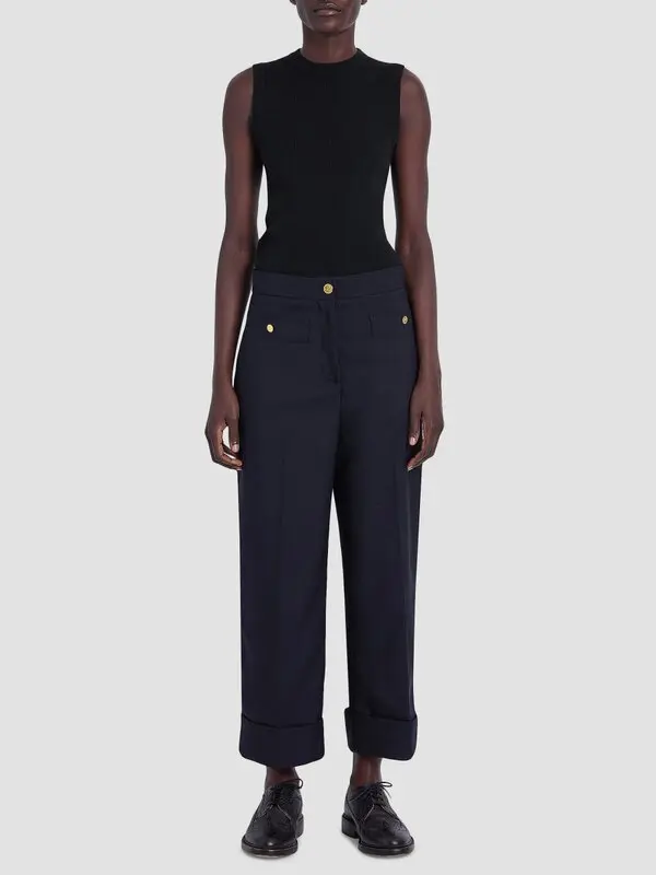 Thom Browne Rwb Stripe Wool Rib-stitch Shell Top - Black