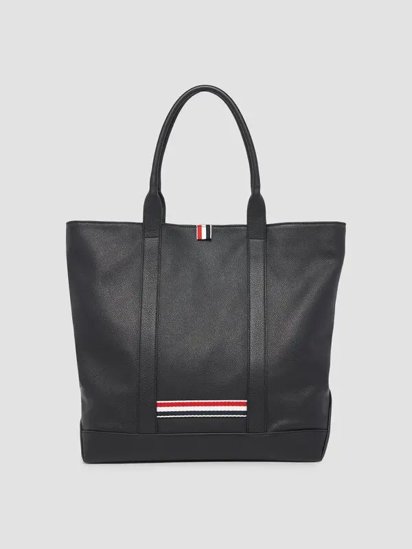 Thom Browne Striped-detail Pebbled Leather Tote Bag