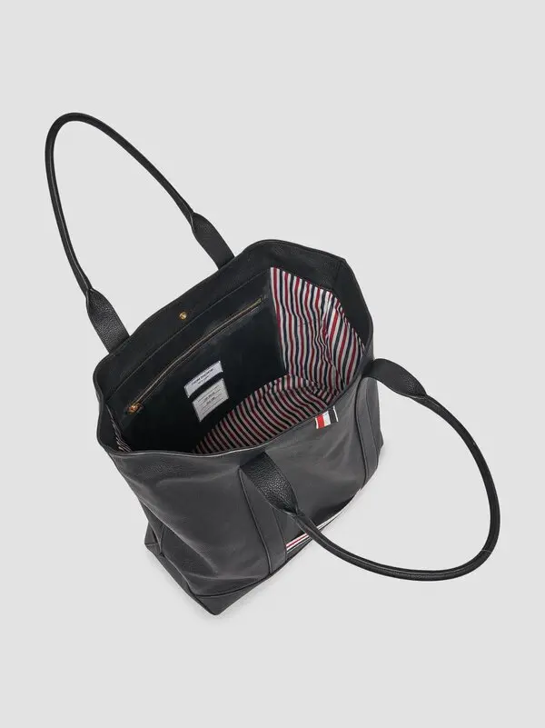 Thom Browne Striped-detail Pebbled Leather Tote Bag