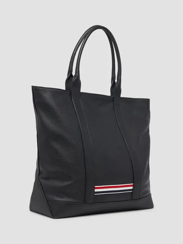 Thom Browne Striped-detail Pebbled Leather Tote Bag