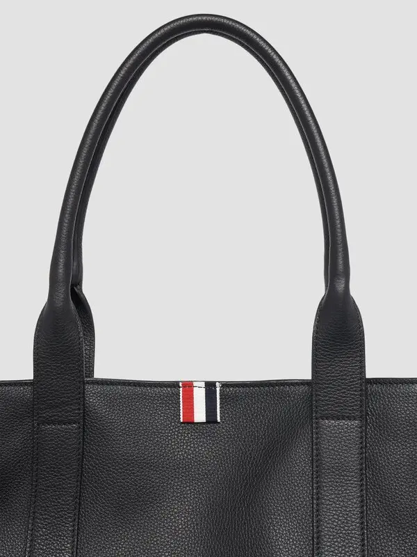Thom Browne Striped-detail Pebbled Leather Tote Bag