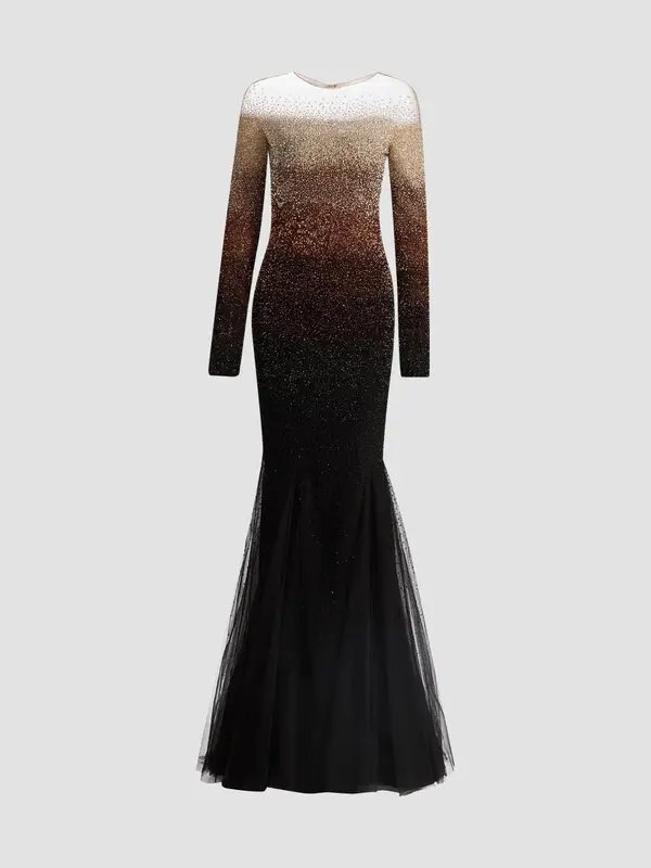 Pamella Roland Ombré Sequined Tulle Mermaid Gown