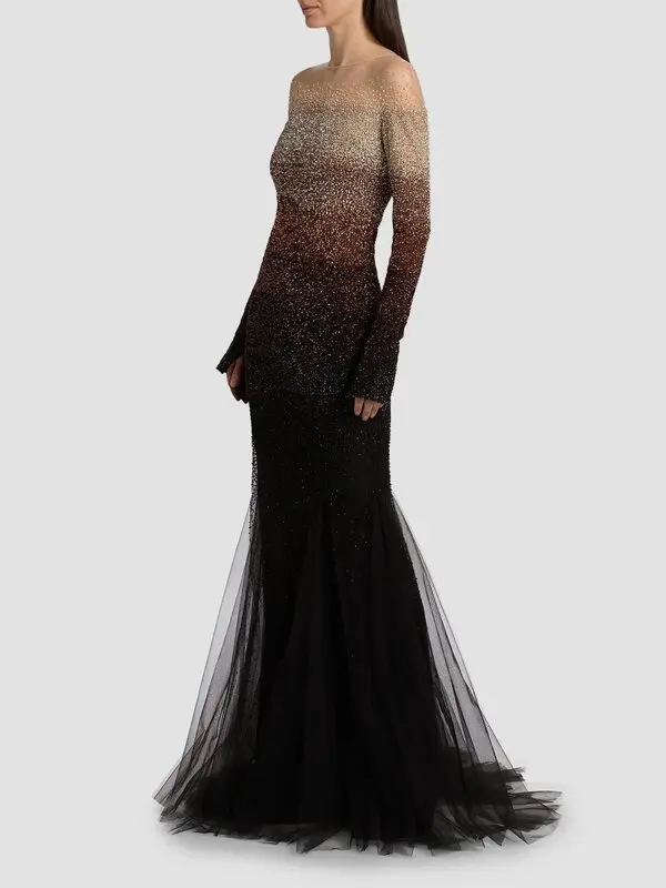 Pamella Roland Ombré Sequined Tulle Mermaid Gown