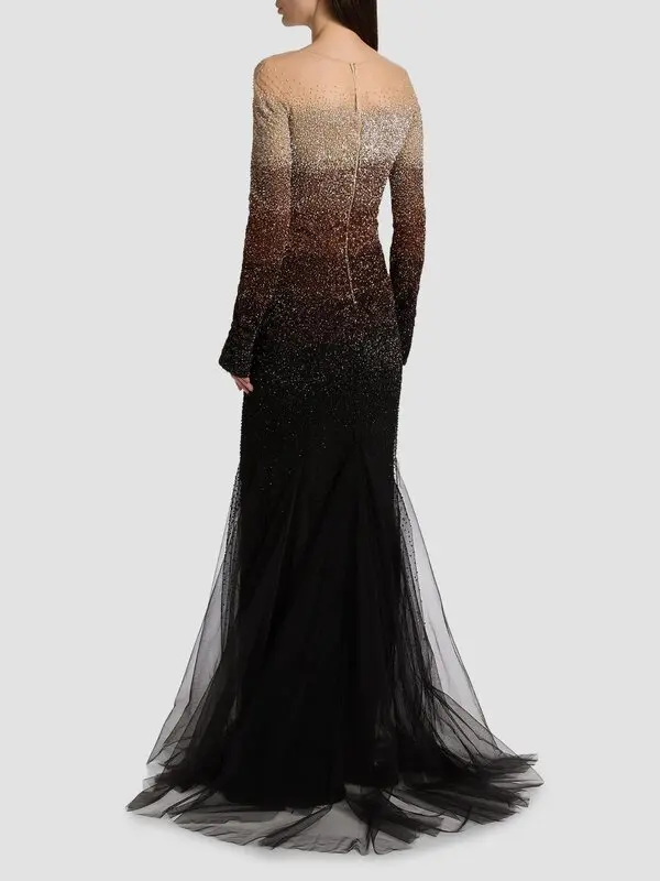 Pamella Roland Ombré Sequined Tulle Mermaid Gown