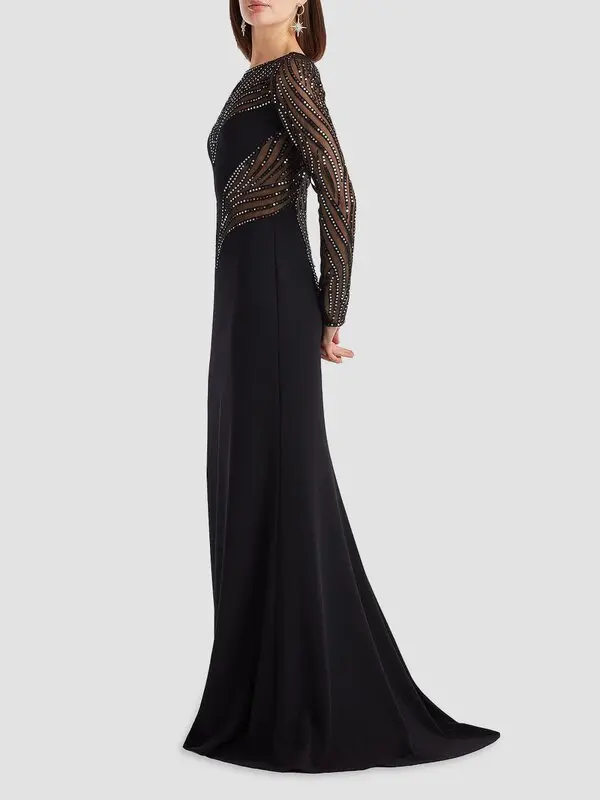 Tadashi Shoji Sequin-embellished Long-sleeve Crepe Gown