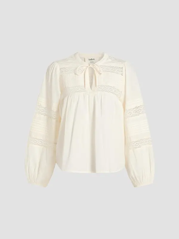 Ba&sh Nami Lace Insert Cotton Blouse - Ecru