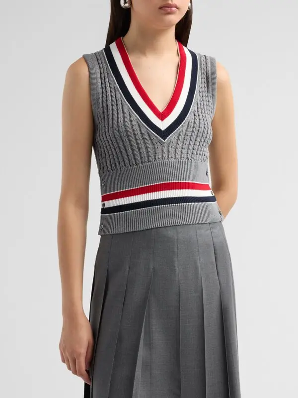Thom Browne Cricket Rwb Stripe Cable Shrunken Vest