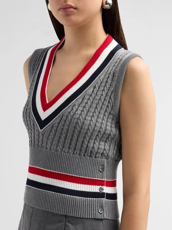Thom Browne Cricket Rwb Stripe Cable Shrunken Vest