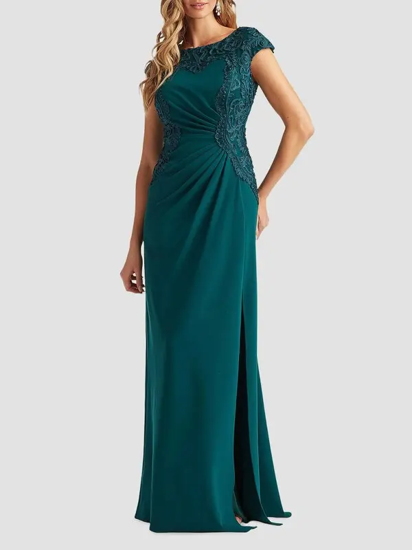 Tadashi Shoji Lace-trim Ruched Gown