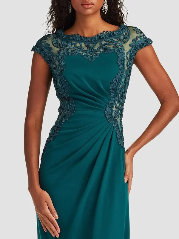 Tadashi Shoji Lace-trim Ruched Gown