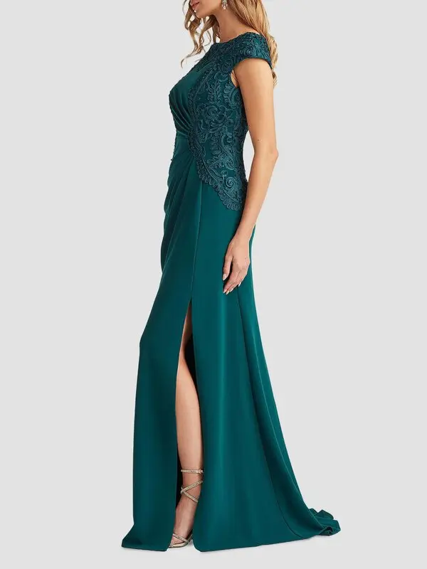 Tadashi Shoji Lace-trim Ruched Gown