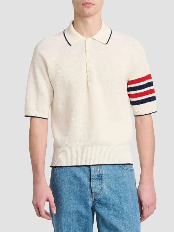 Thom Browne Cross Over Tuck Stitch Linen-cotton Polo Shirt