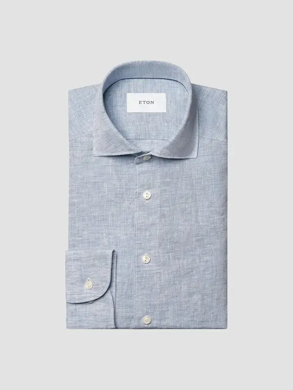 Eton Slim-fit Solid Linen Shirt - Blue
