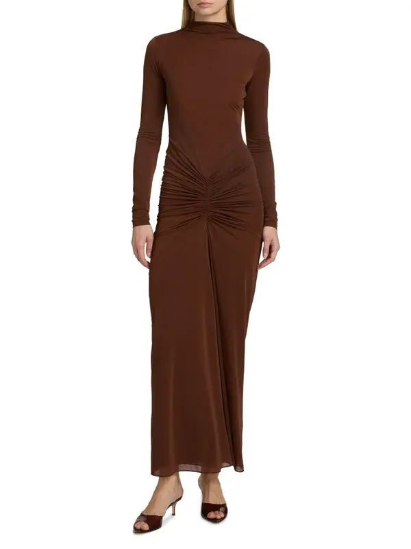 Ronny Kobo Scorpio Ruched Column Maxi Dress - Brown