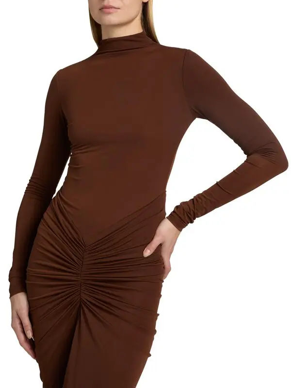 Ronny Kobo Scorpio Ruched Column Maxi Dress - Brown