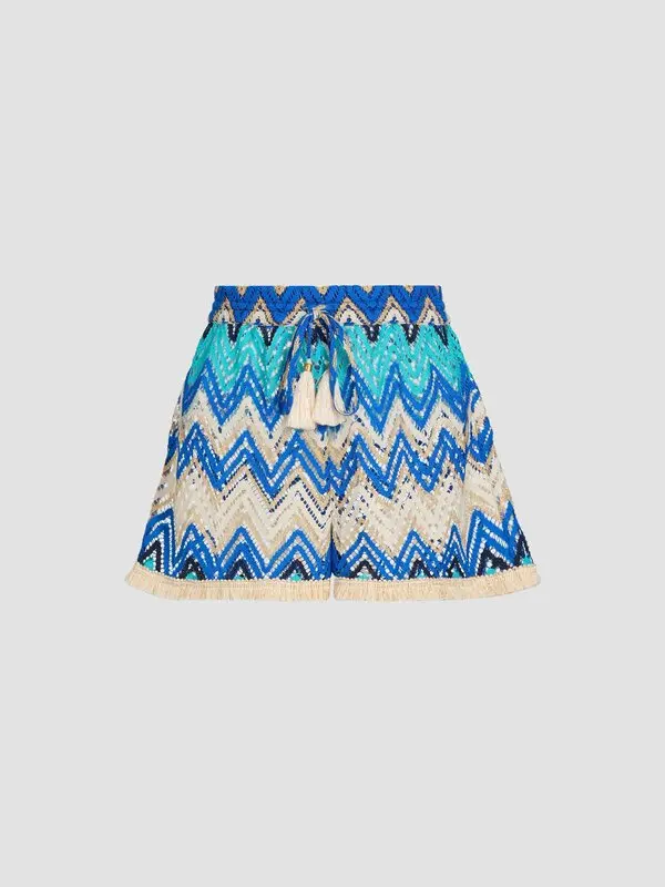 Ramy Brook Duke Chevron Open-knit Shorts - Blue Chevron
