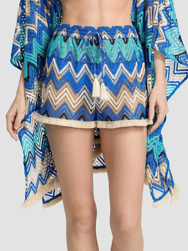 Ramy Brook Duke Chevron Open-knit Shorts - Blue Chevron