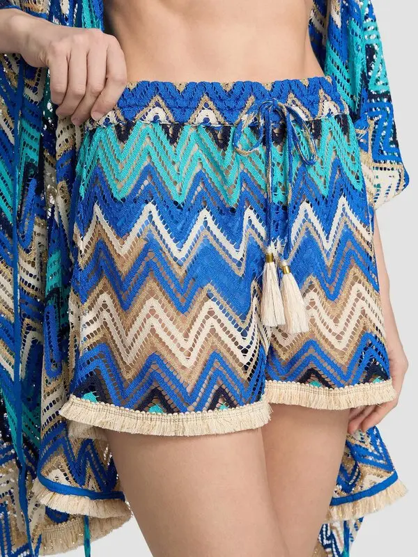 Ramy Brook Duke Chevron Open-knit Shorts - Blue Chevron