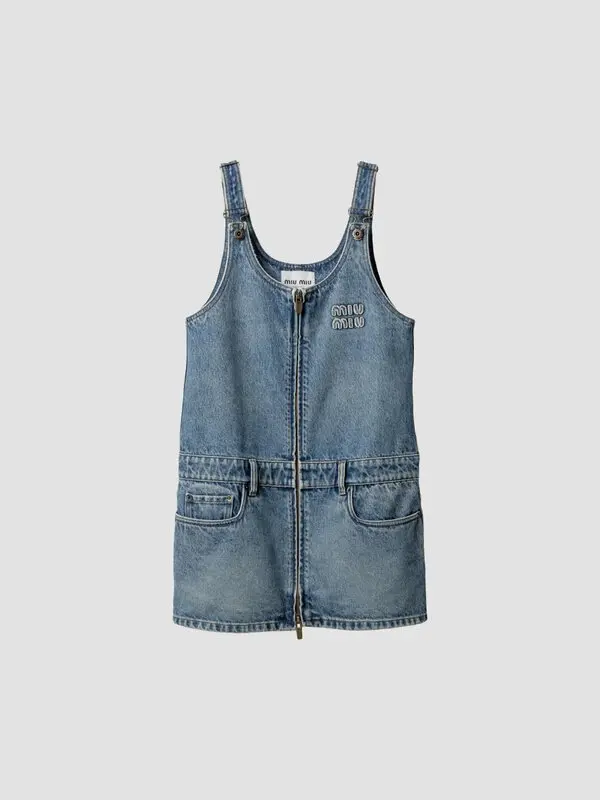 Miu Miu Denim And Poplin Zipper Dress - Blue