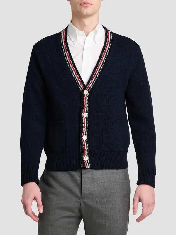 Thom Browne Donegal Rwb Stripe Wool-mohair Cardigan