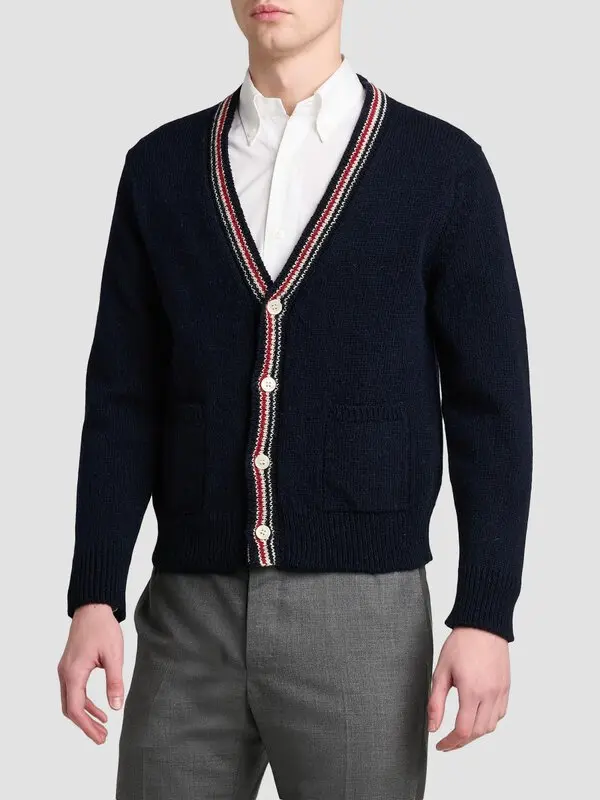 Thom Browne Donegal Rwb Stripe Wool-mohair Cardigan