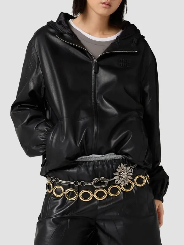 Miu Miu Nappa Leather Hoodie Jacket