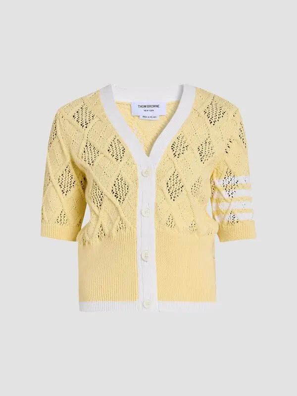 Thom Browne Argyle Pointelle Knit Short-sleeve Cardigan - Light Yellow
