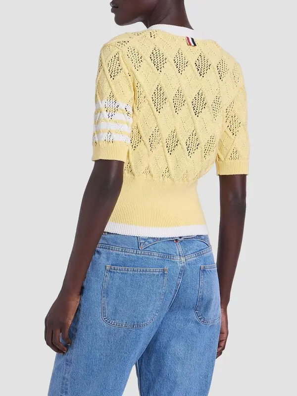 Thom Browne Argyle Pointelle Knit Short-sleeve Cardigan - Light Yellow