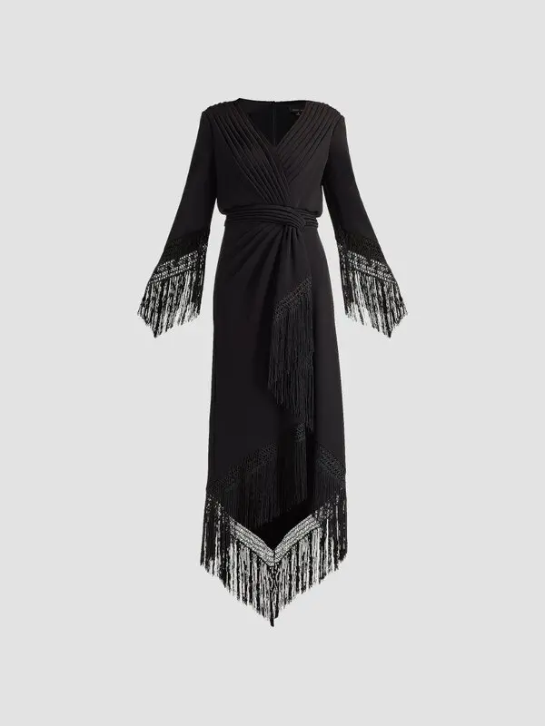 Tadashi Shoji Fringe-hem Cocktail Dress - Black