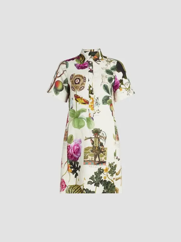 Libertine Hollyhock Floral Linen Preppy Minidress - Cream Multi
