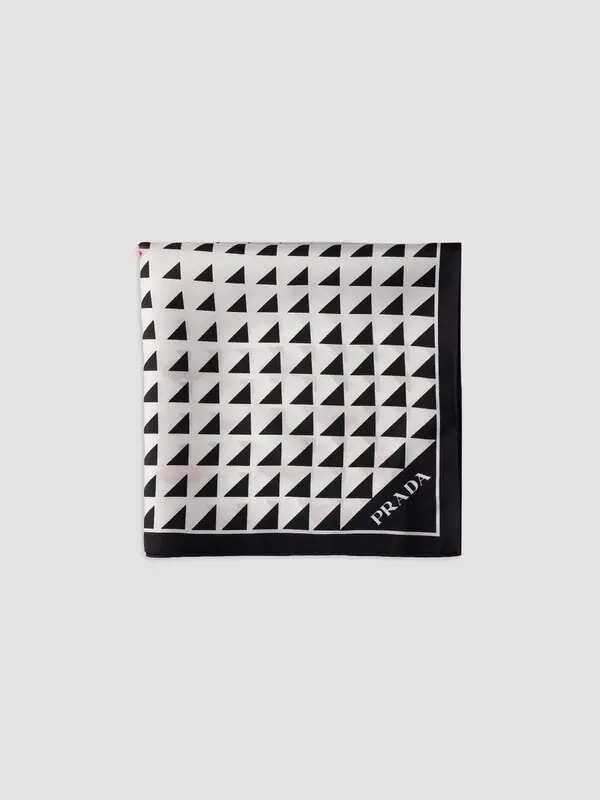 Prada Printed Silk Twill 55cm Square Scarf - Black