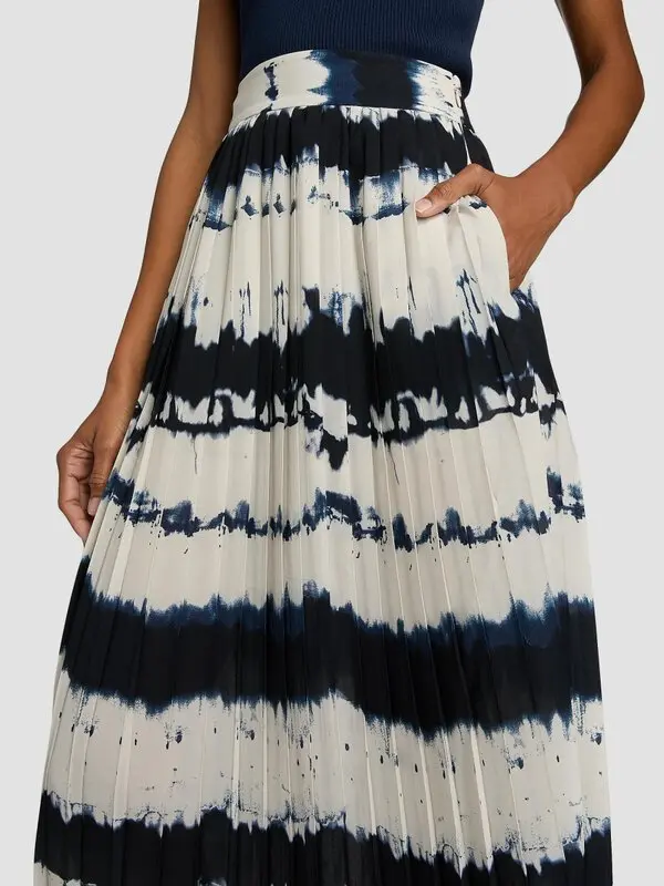 TOCCIN Dillon Pleated Tie-dye Midi-skirt