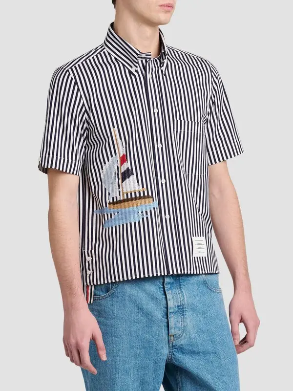 Thom Browne Sailboat-embroidered Uni Wide Striped Poplin Shirt