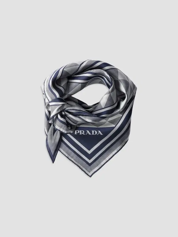Prada Printed Silk Scarf - Blue