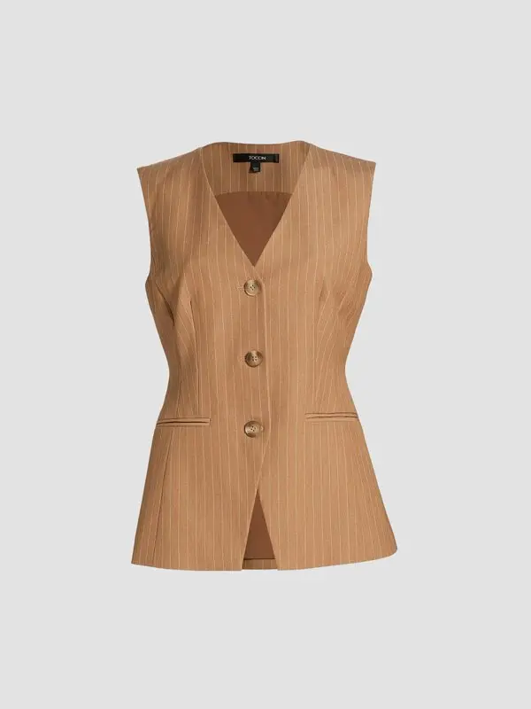 TOCCIN Tibbie Pinstriped Cutaway Vest
