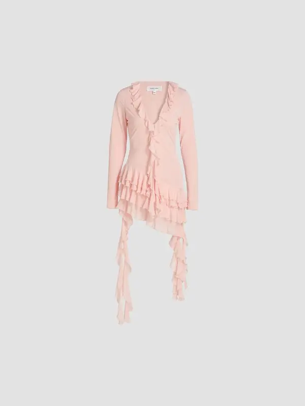 Ronny Kobo Lyla Ruffled Jersey Minidress - Seashell