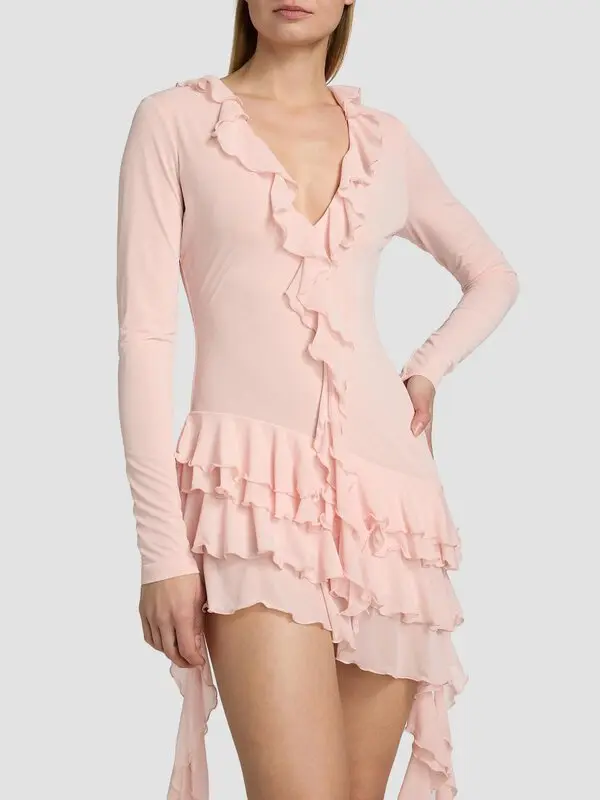 Ronny Kobo Lyla Ruffled Jersey Minidress